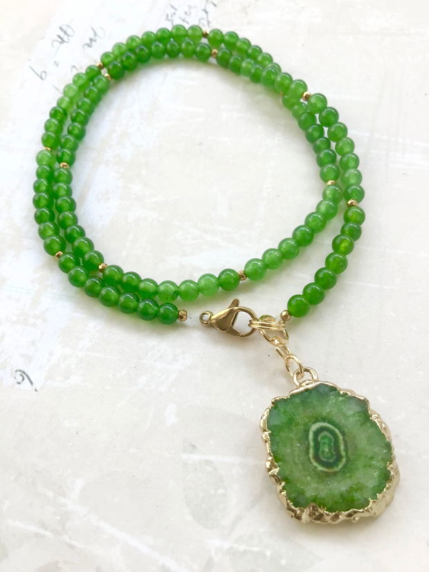 Colier jad verde & Agata Cuart solar | Breslo