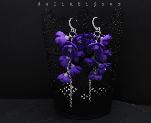 Cercei Handmade unicat cu flori mov (cod1299) | Breslo