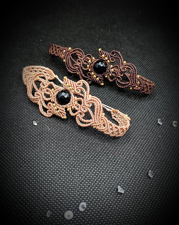 Brățară frunze micromacrame onix | Breslo