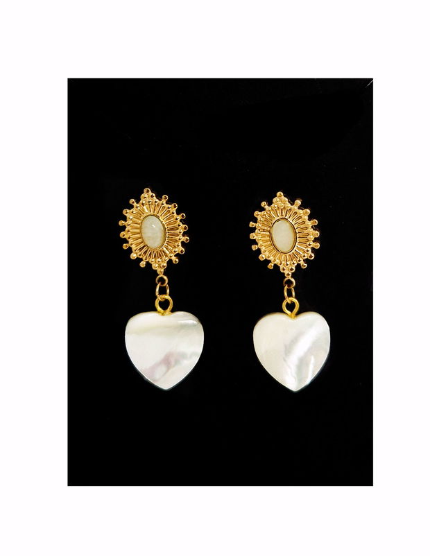 Cercei "Inima de sidef" din inox si sidef | Breslo