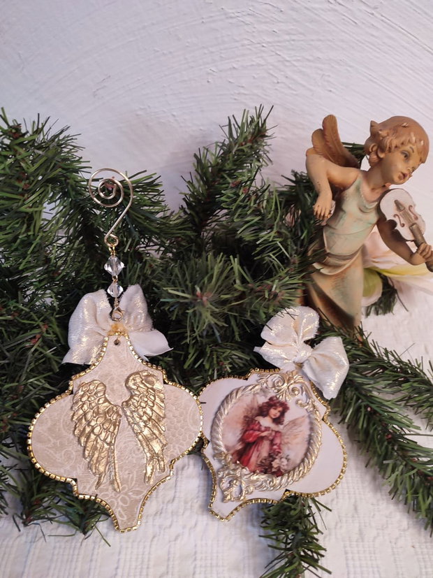 Poveste în ramuri -set 2 decoratiuni handmade cu aripi de înger și ...