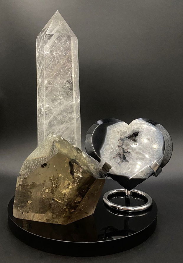 Set Cristale - Cuart Transparent&Agat Negru&Cuart Fumuriu - Decoratiune ...