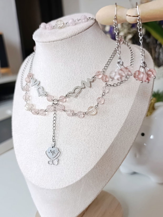 Set bijuterii handmade cu inima, colier, cercei și brățară, oțel ...