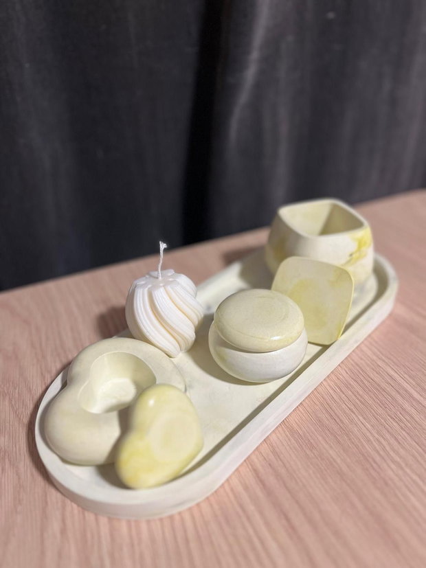 Set Decorativ Premium din Praf Ceramic - Tavă Ovală și Recipiente ...