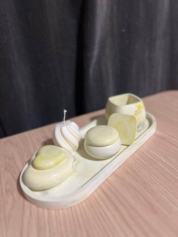 Set Decorativ Premium din Praf Ceramic - Tavă Ovală și Recipiente ...