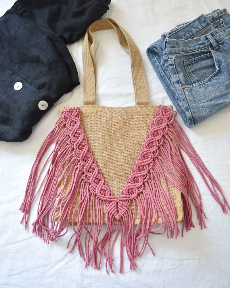 Geanta din rafie cu împletitura macrame | Dichisar