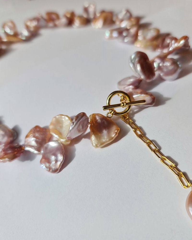 Colier cu perle keshi roz, peach si lavanda | Dichisar